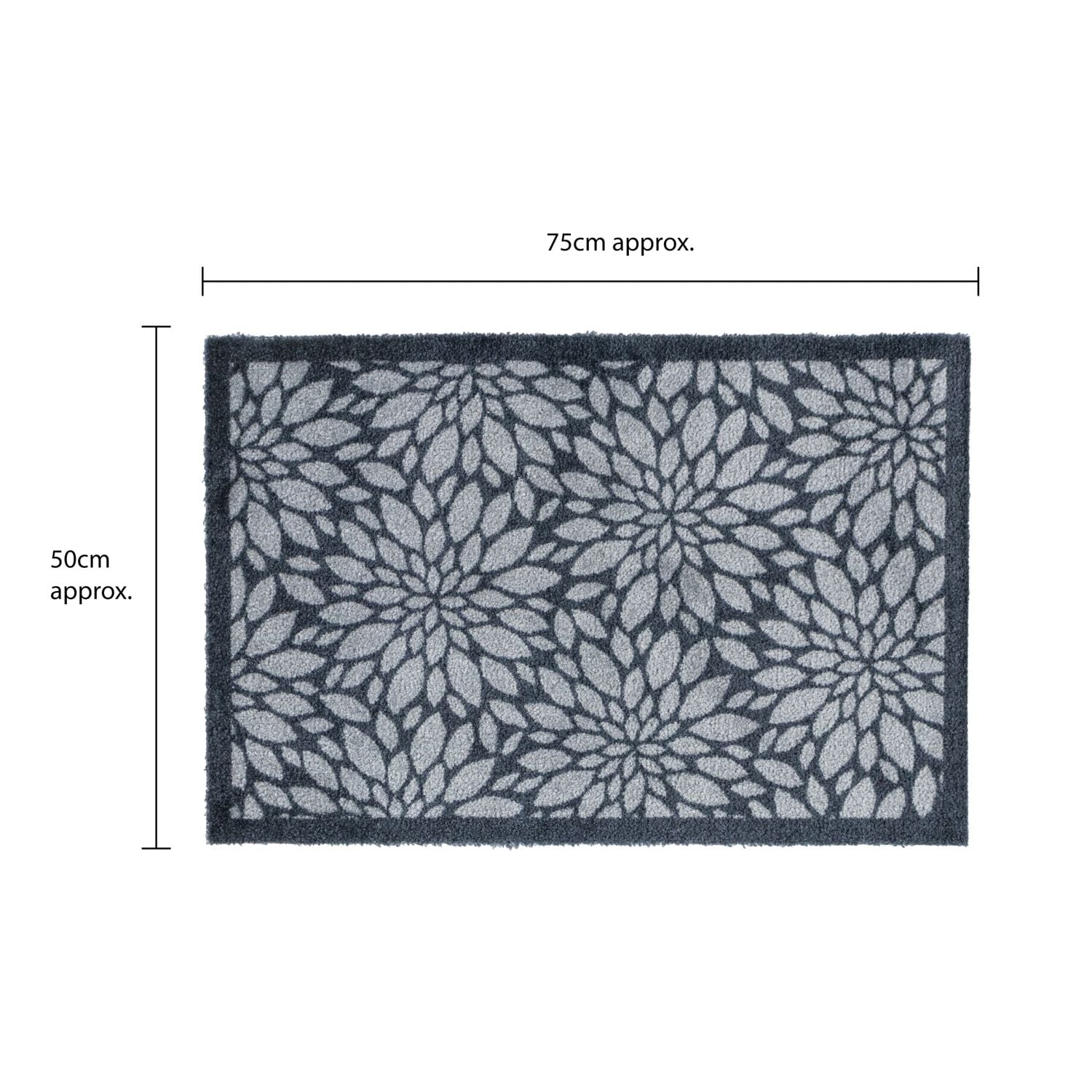 JVL Flowers Black/Grey Mega Mat 50cm x 75cm - Home Store + More