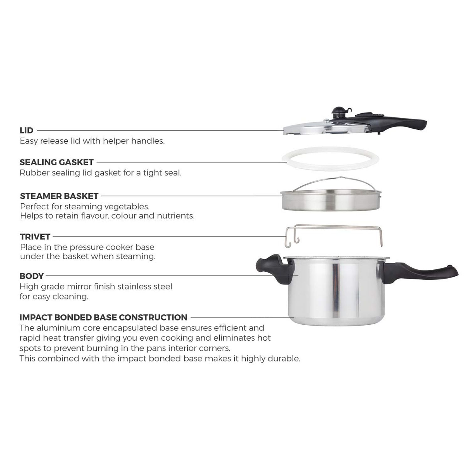 Tower 6L 22cm Stainless Steel Pressure Cooker - Home Store + More