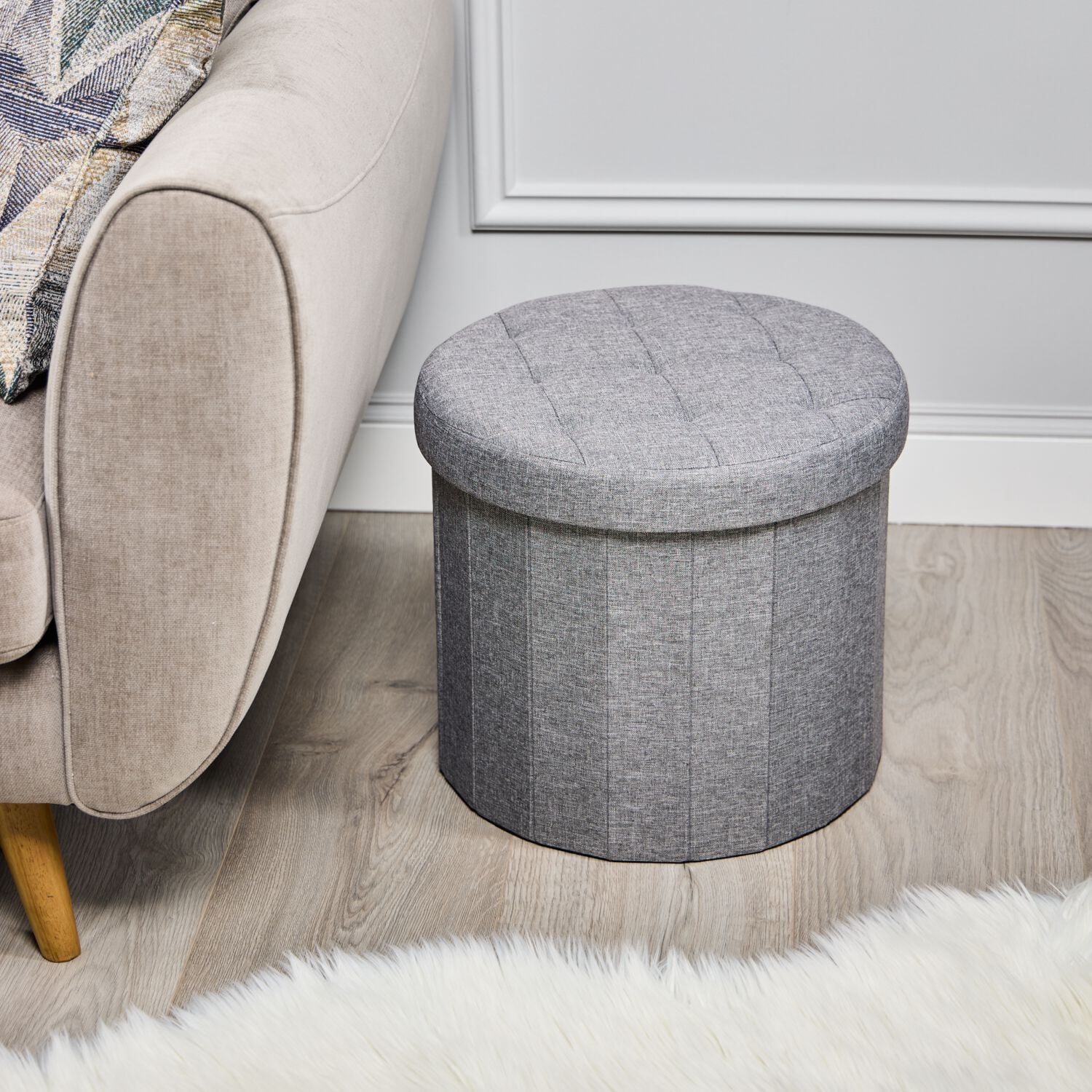 Small Folding Grey Linen Storage Ottoman - Home Store + More