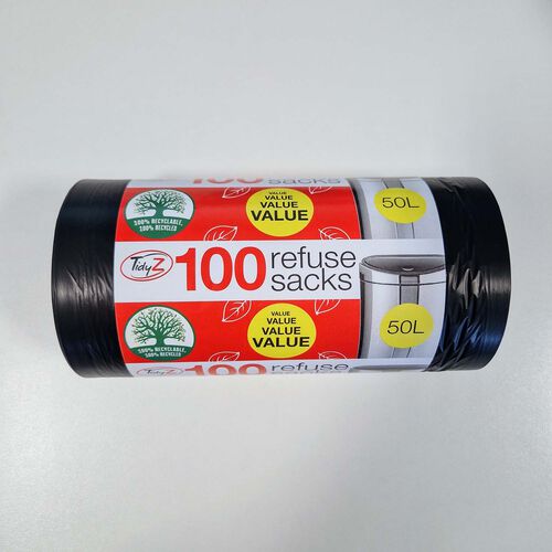 100 Pack 50L Refuse Drawstring Sacks - Home Store + More