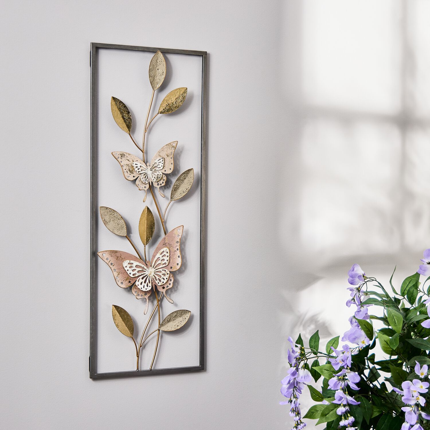 Pink Gold Floral Metal Wall Art 28.6cm X 74.3cm Home Store More