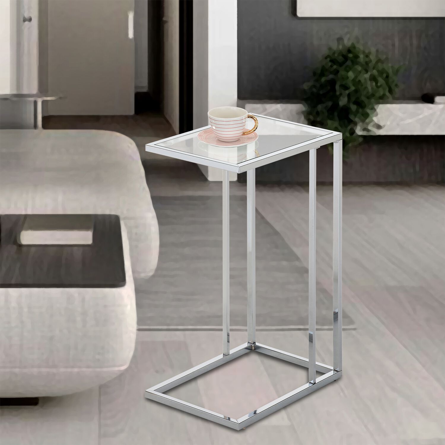 c shaped side table chrome