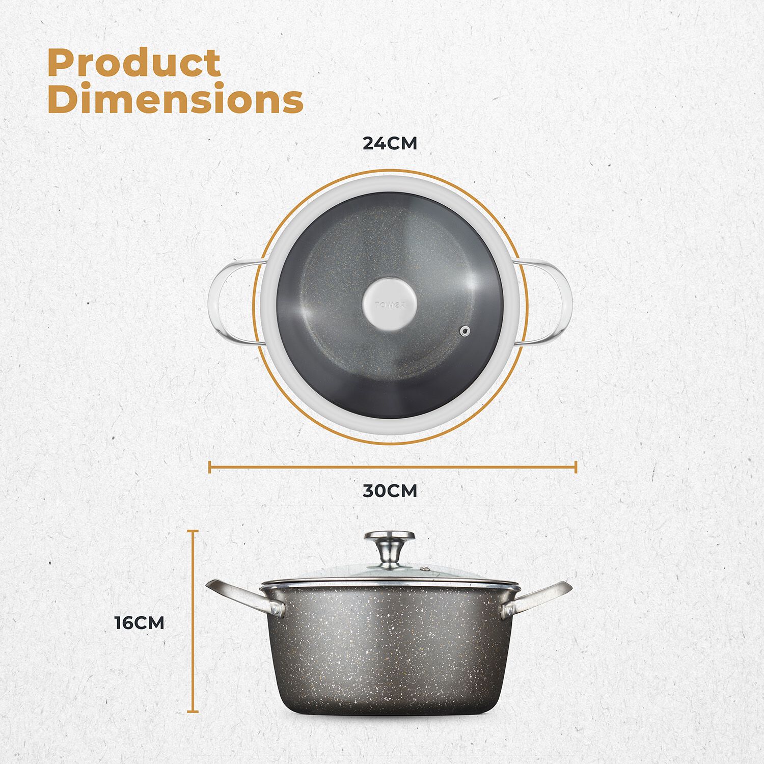 Tower Cerastone PRO 24cm Casserole With Lid - Home Store + More