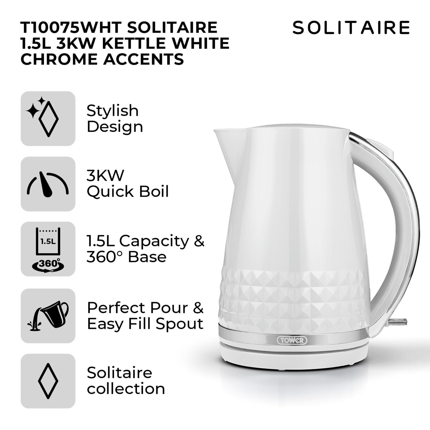 Tower Solitaire 1.5L Kettle - Home Store + More
